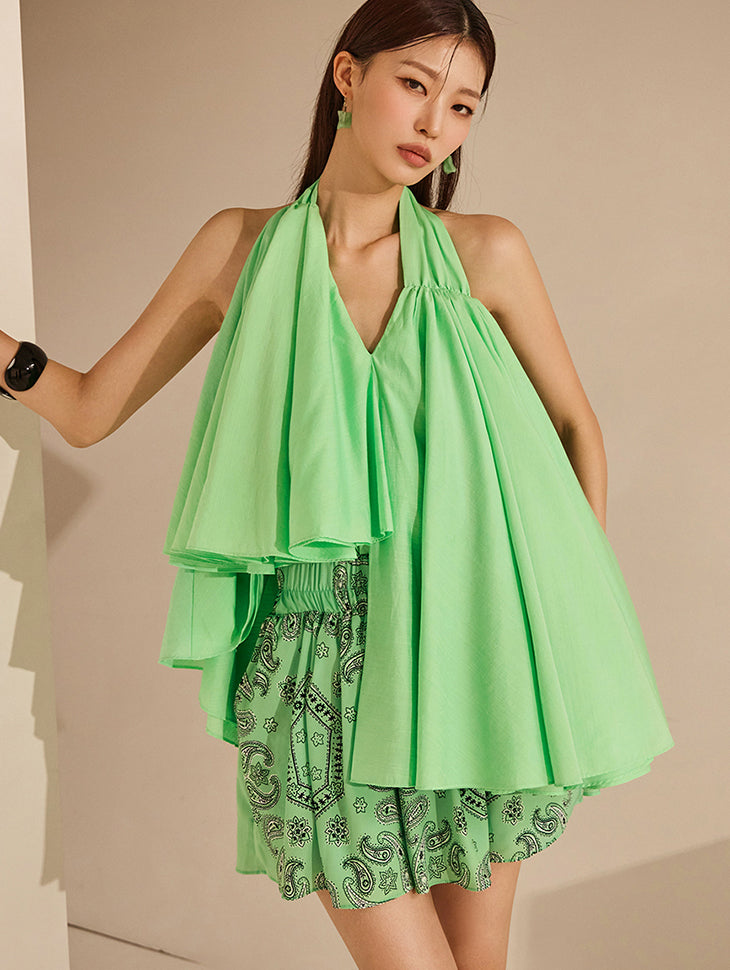 B9085 Scarf Halter Neck Blouse