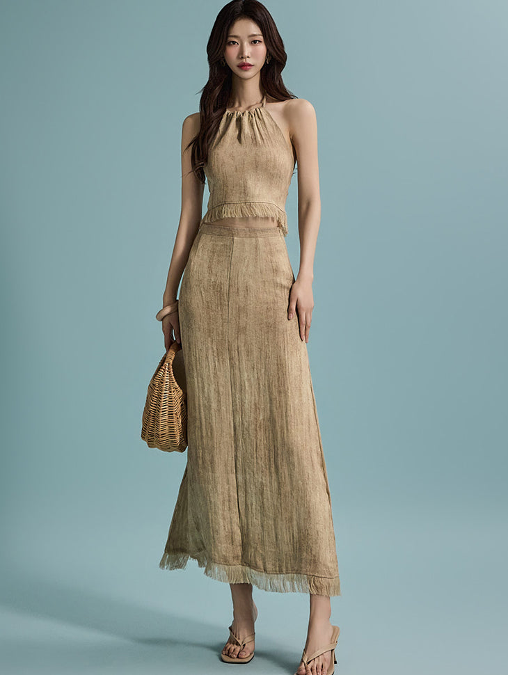 D5005 Halter Neck and Skirt Two-Piece