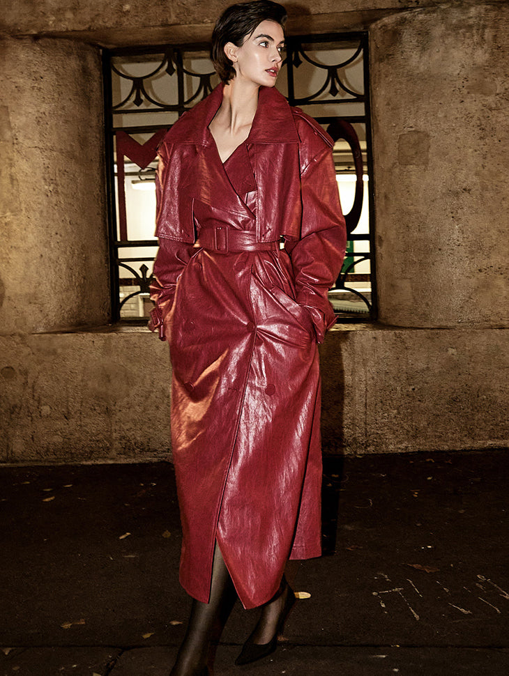 J9295 Leather Trench With Belt