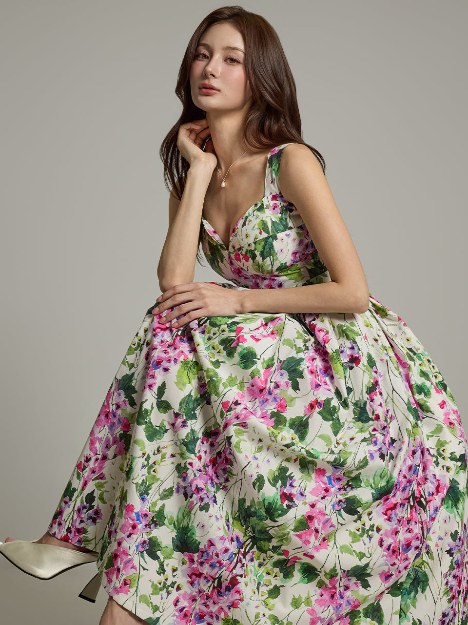 Flower Pattern Sleeveless Dress D9362 | DINT