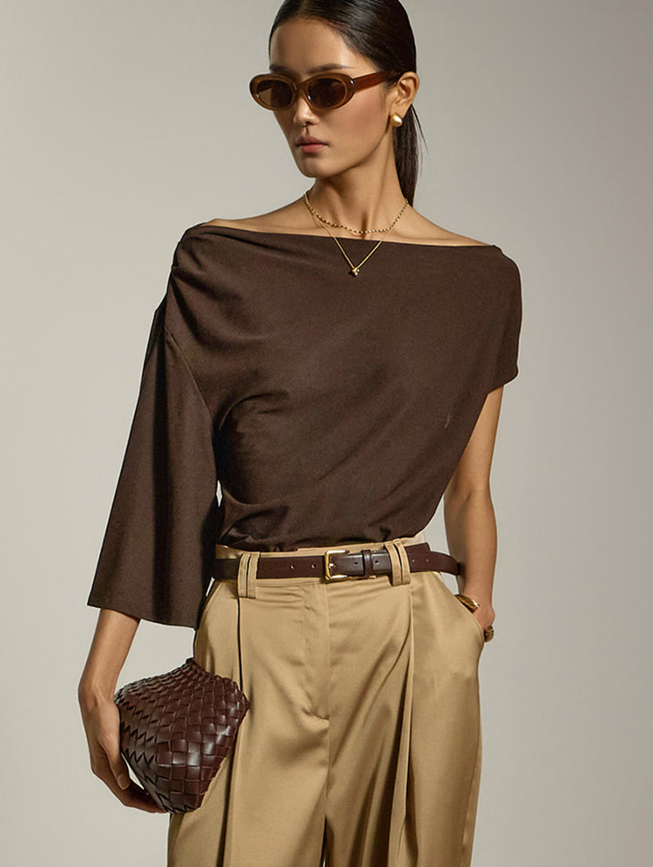 E3819 Asymmetric Off-Shoulder Top
