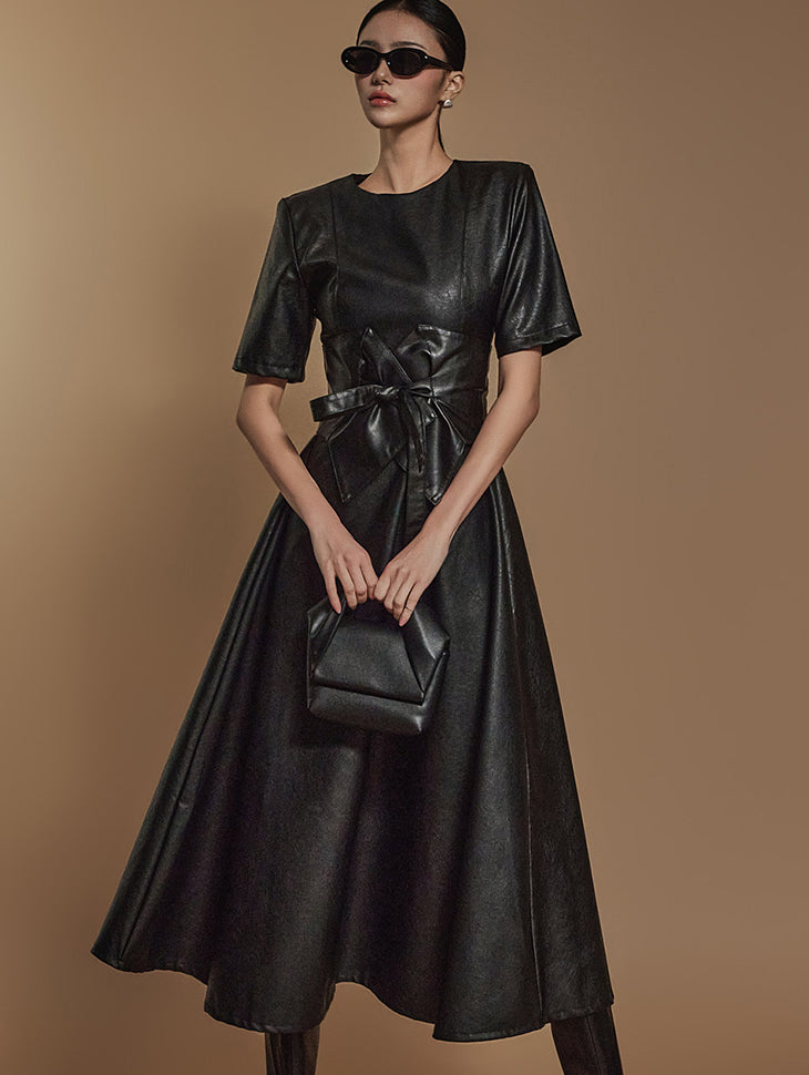 D5109 Leather A-Line Dress