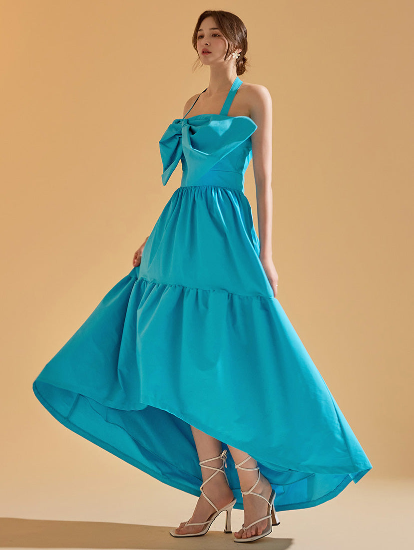 D9450 Halter Neck Dress with Ribbon