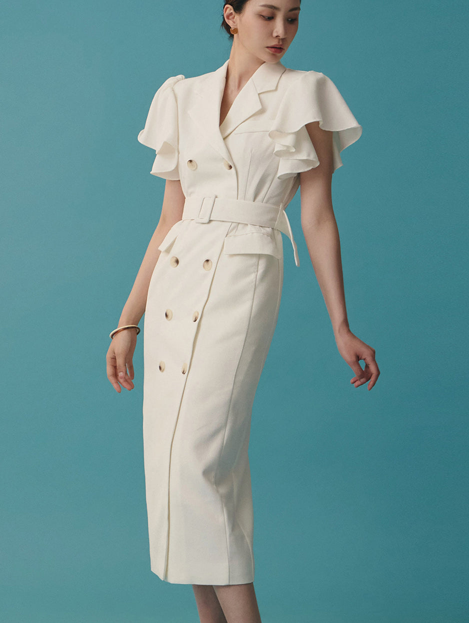 D4699 Frill Double Button Long Dress